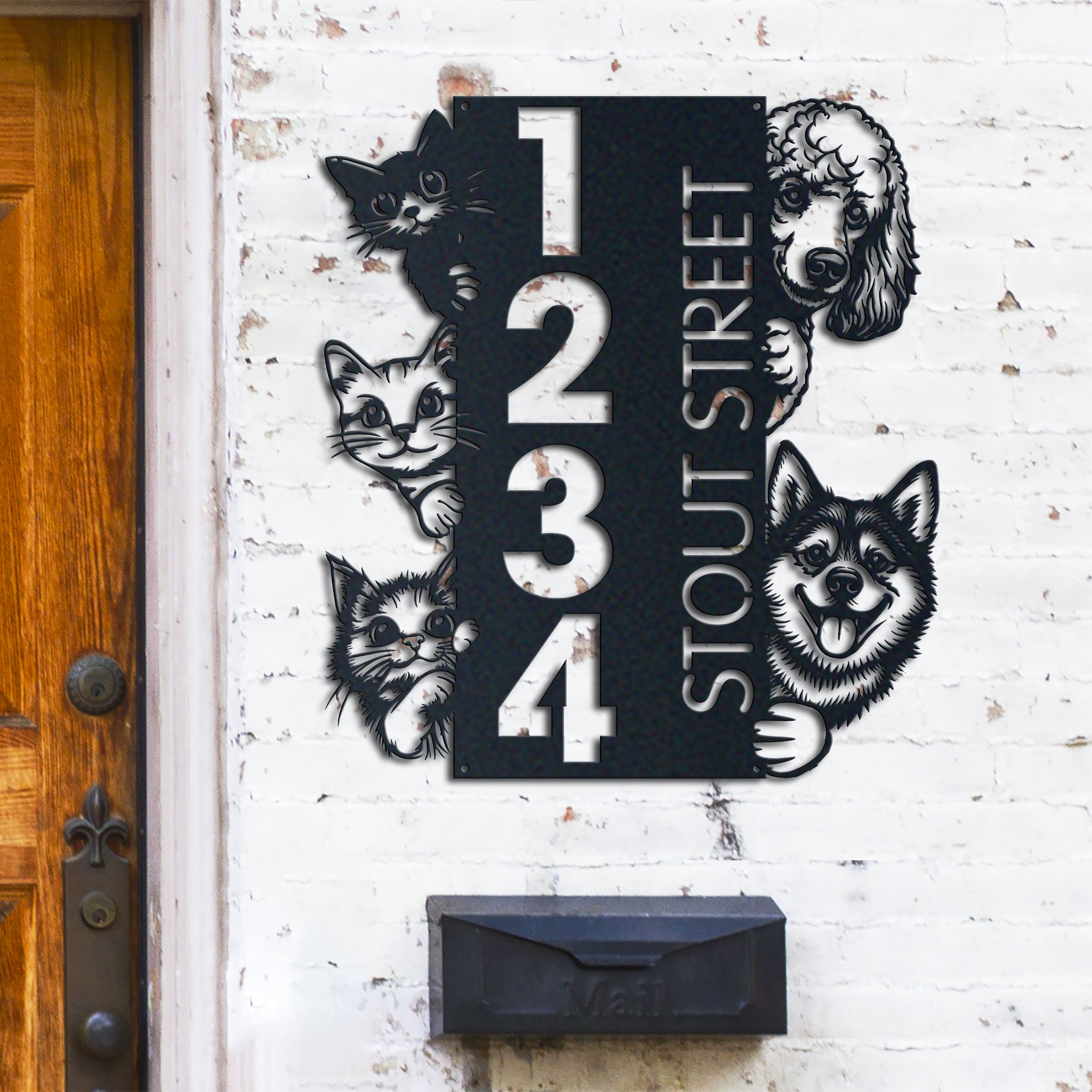 Dog Cat House Number, Dog Cat Address Sign, Vertical House Number Plaq