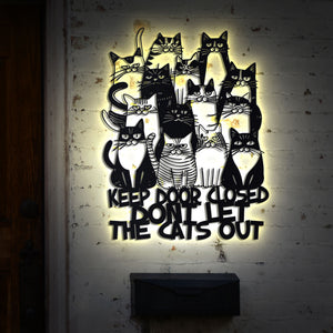 Cat Lover Metal Wall Art, Cat Welcome Sign with LED Lights, Dont Let T