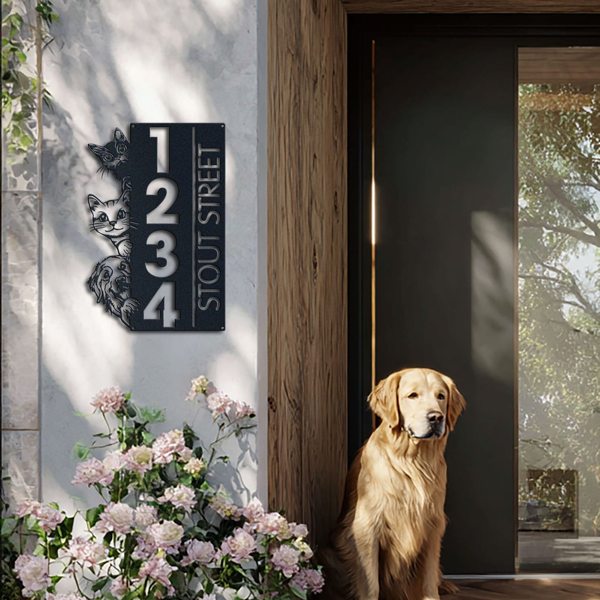 Dog Cat House Number, Dog Cat Address Sign, Vertical House Number Plaq