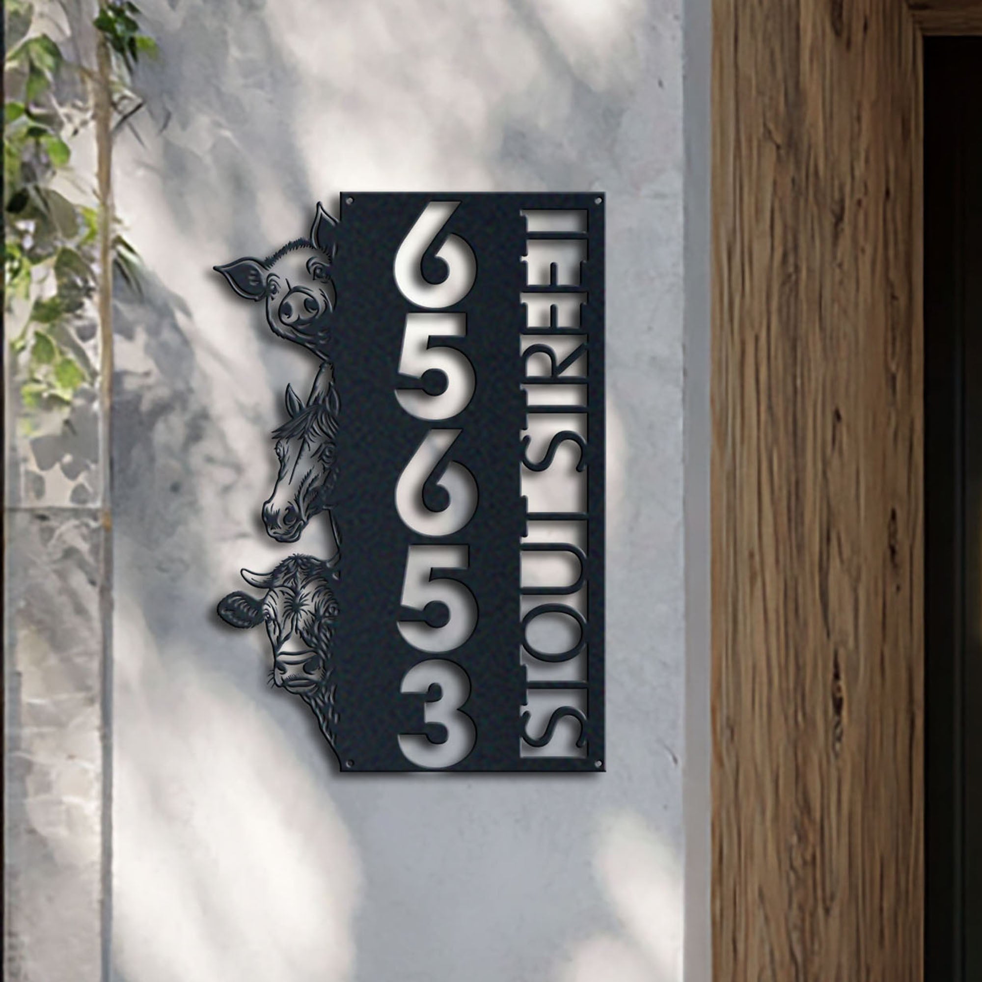 Personalized Animal Vertical Address Sign | Cow Horse Pig Farmhouse De