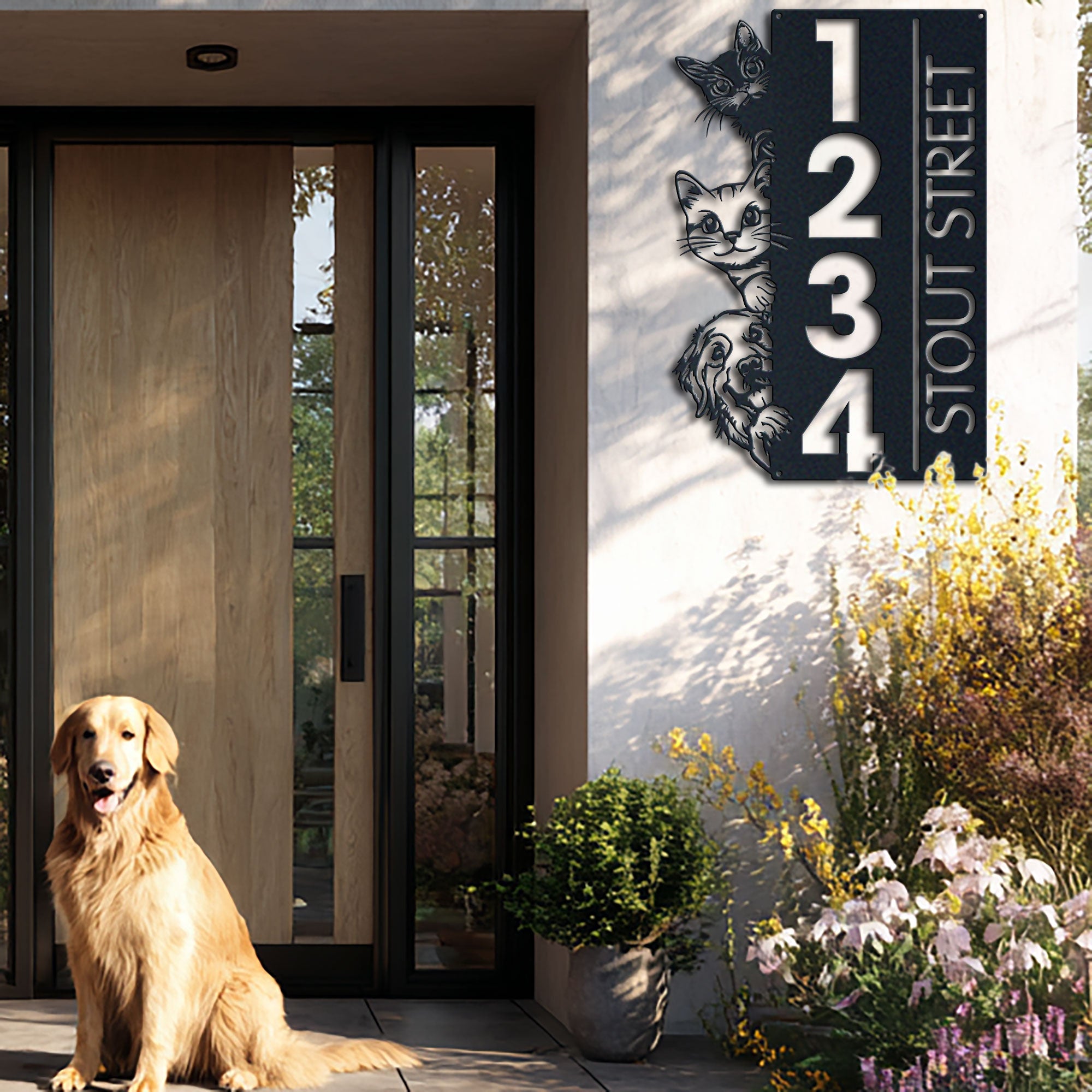 Dog Cat House Number, Dog Cat Address Sign, Vertical House Number Plaq