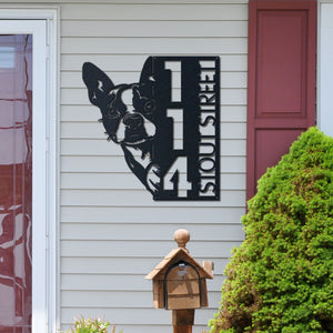 Boston Terrier Address Sign | Custom Metal Vertical House Number Plaqu