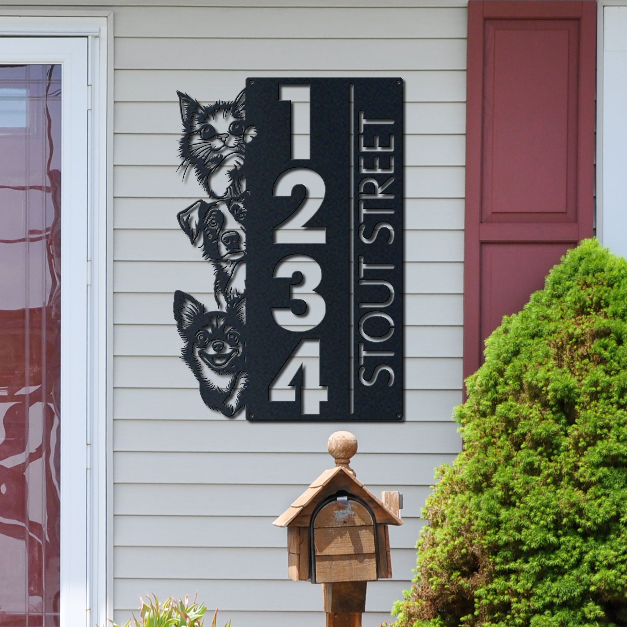 Dog Cat House Number, Dog Cat Address Sign, Vertical House Number Plaq