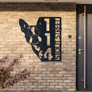Boston Terrier Address Sign | Custom Metal Vertical House Number Plaqu