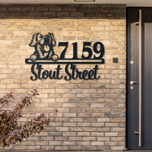 Golden Retriever Address Sign | Personalized Metal House Number Plaque