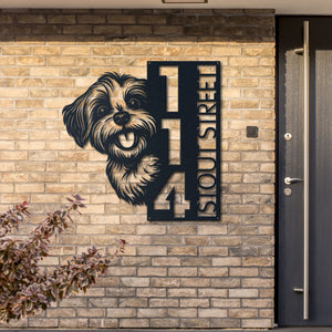 Havanese Address Sign | Custom Metal Vertical House Number Plaque | Pe