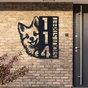 Pomsky Address Sign | Custom Metal Vertical House Number Plaque | Pet