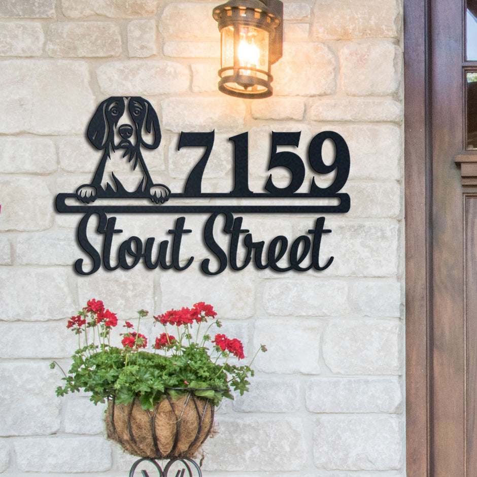 West Gothic Dog Address Sign | Personalized Metal House Number Plaque