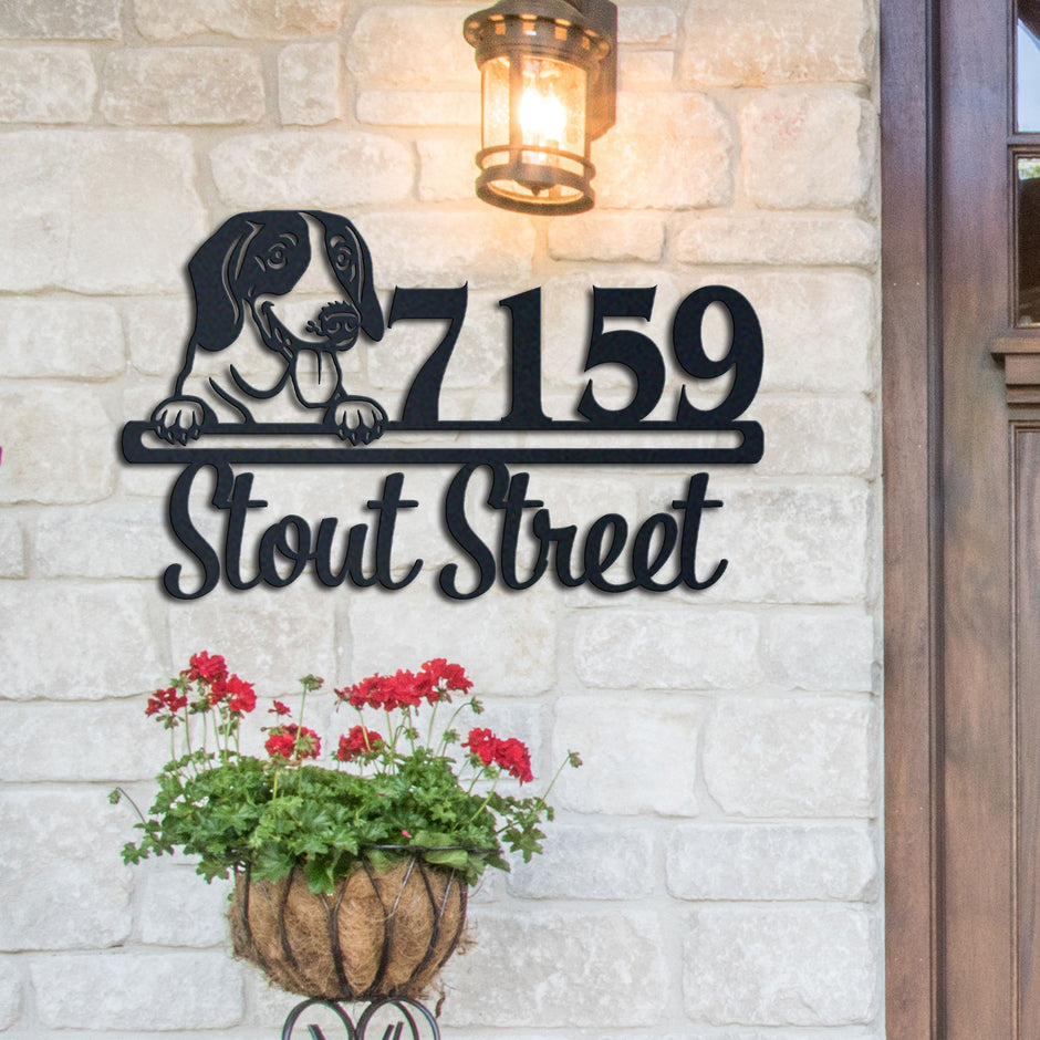 West Gothic Dog Address Sign | Personalized Metal House Number Plaque