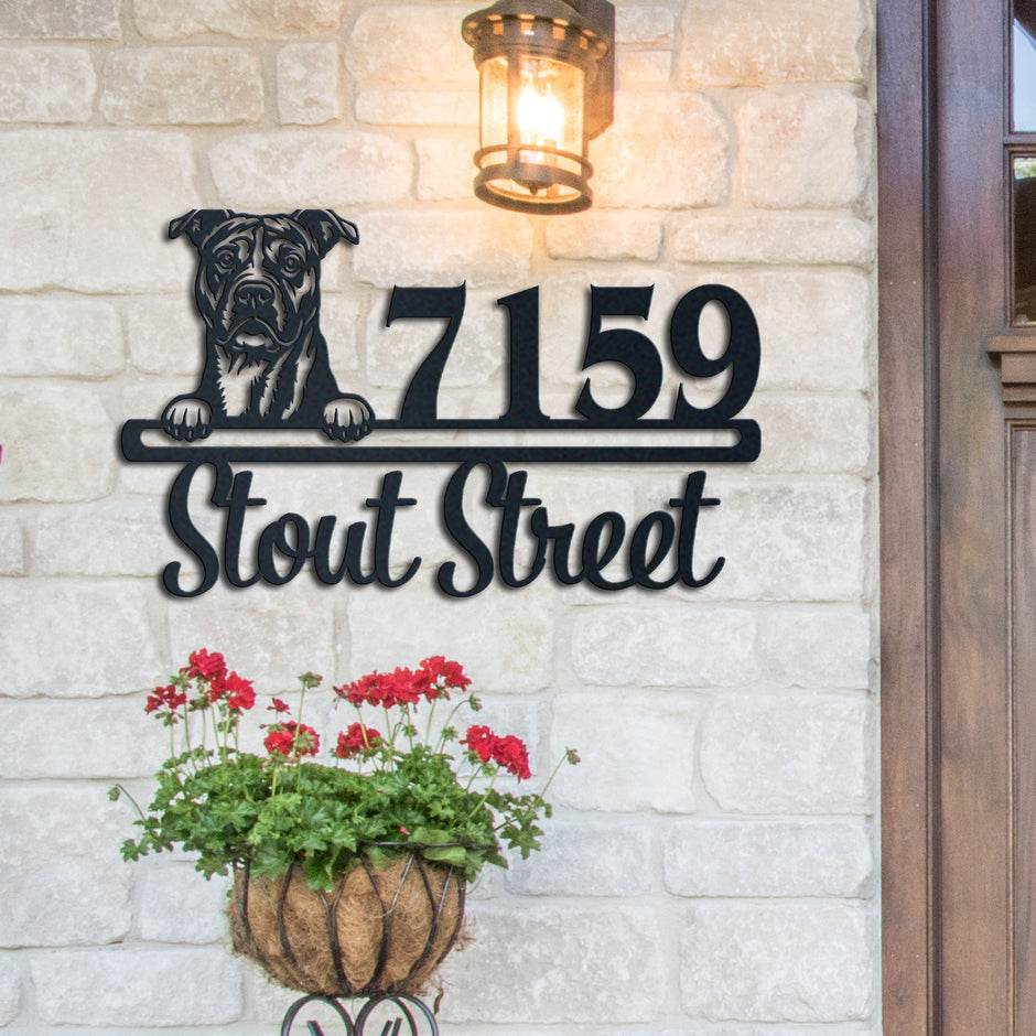 West Gothic Dog Address Sign | Personalized Metal House Number Plaque