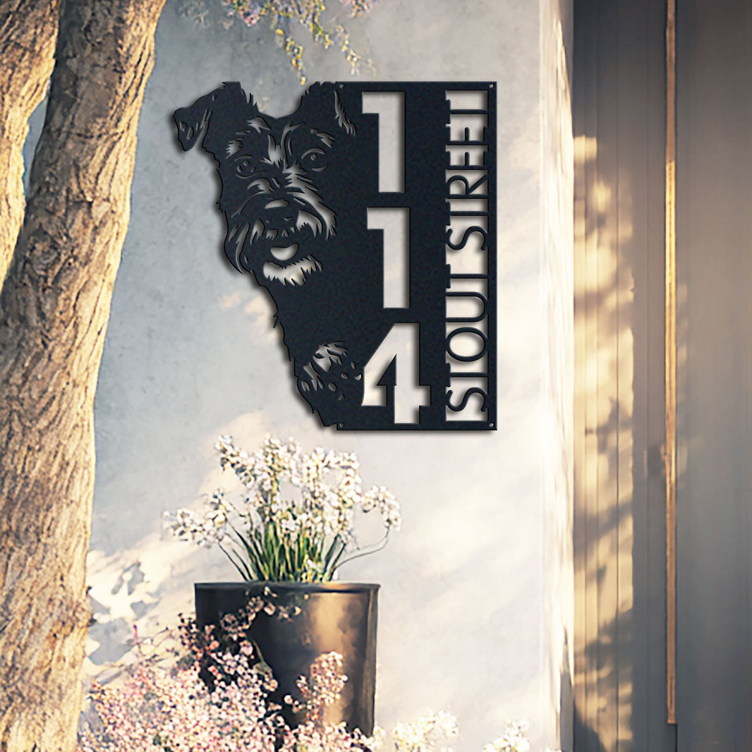 West Gothic Dog Address Sign | Personalized Metal House Number Plaque