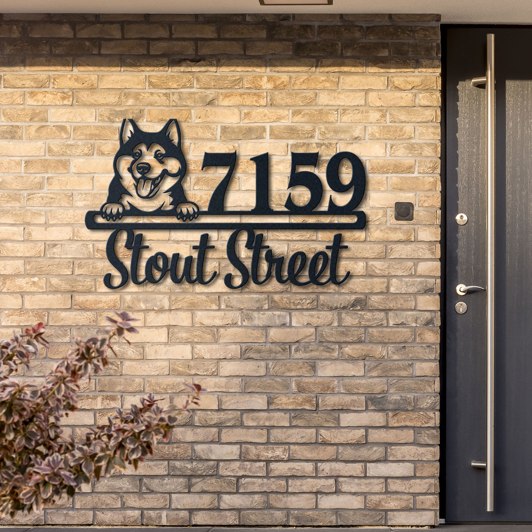 West Gothic Dog Address Sign | Personalized Metal House Number Plaque