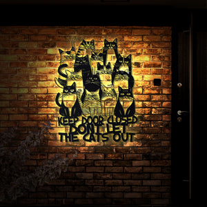 Cat Lover Metal Wall Art, Cat Welcome Sign with LED Lights, Dont Let T