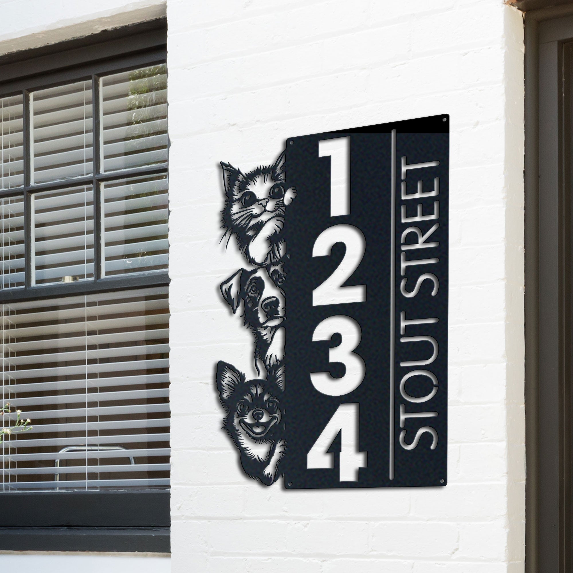 Dog Cat House Number, Dog Cat Address Sign, Vertical House Number Plaq